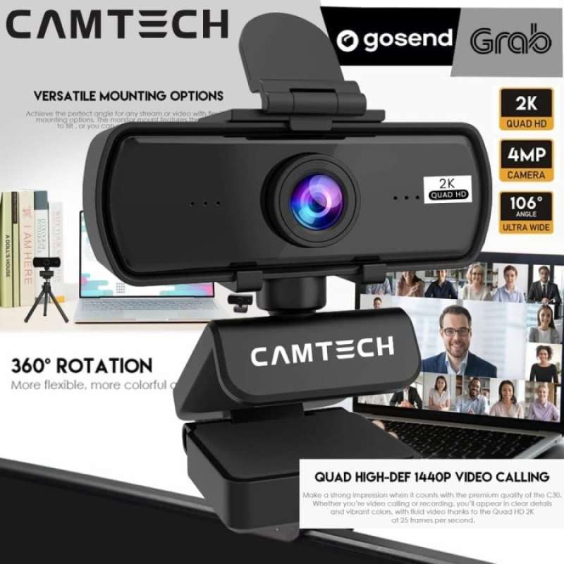 Promo 100% Produk Ori Webcam 2k Quad Hd 1440p 4mp Pc Camera Video Call Zoom Gaming Camtech ...