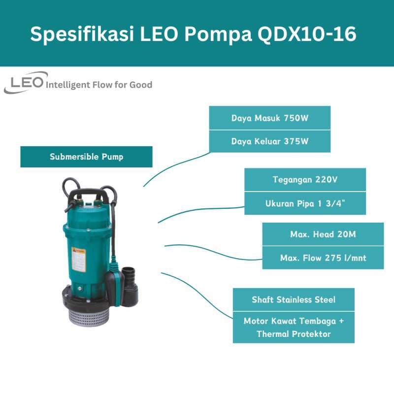 Jual Leo Pump Indonesia Pompa Air Celup Otomatis Submersible Qdx 10-16 ...