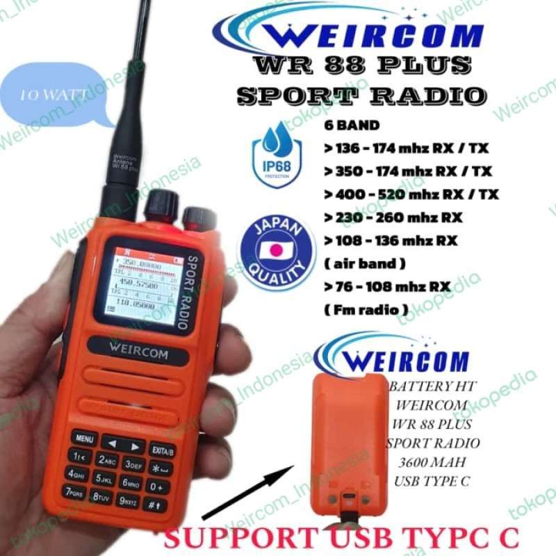 Jual Ht Weircom Wr 88 Plus 7 Band 10 Watt Ip 68 Warna Orange Original ...