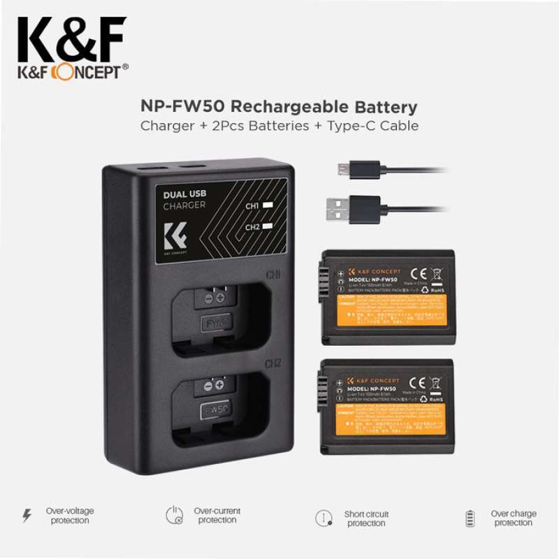 Jual Knf Concept Battery Sony Np-fw50 2-pack With Dual Charger K&f ...