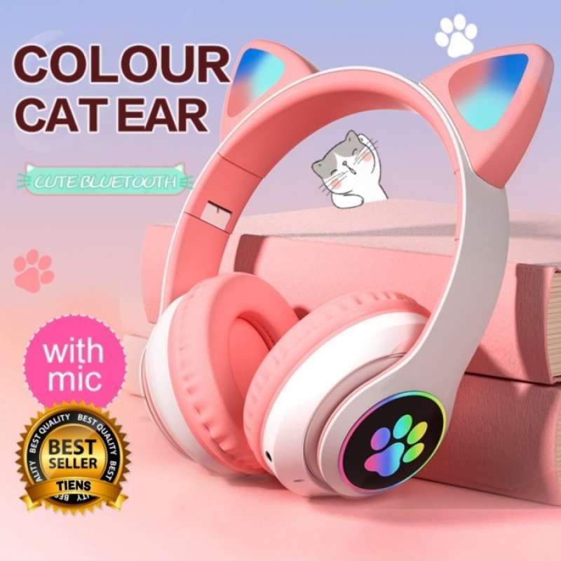 Jual Headset Bluetooth Anak Karakter Telinga Kucing Pink Lucu Cat Ear ...