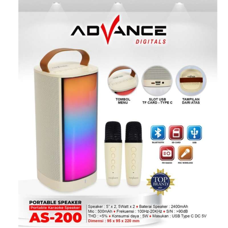 Jual Advance Portable Speaker Bluetooth Karaoke Mini As-200 Free 2 Mic ...