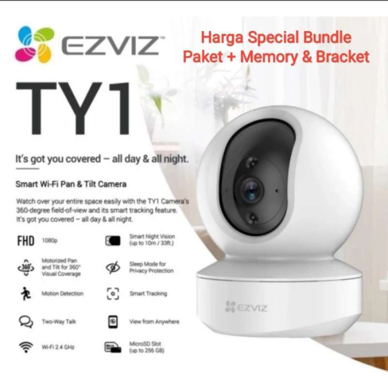 Jual Ezviz Ty1 Wifi Camera Smart Tracking Ptz 360 2mp Indoor Upgraded C6cn - + Sandisk 256gb Di ...