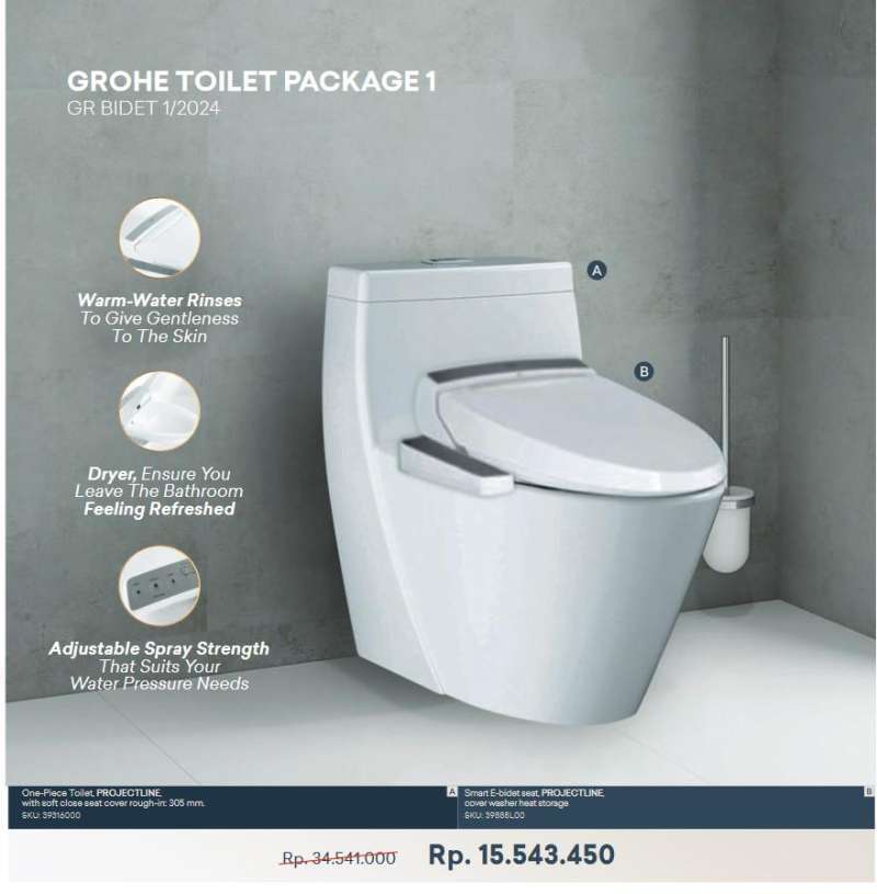 Jual Paket Grohe 39316000 Projectline + Smart E-bidet Seat Projectline ...