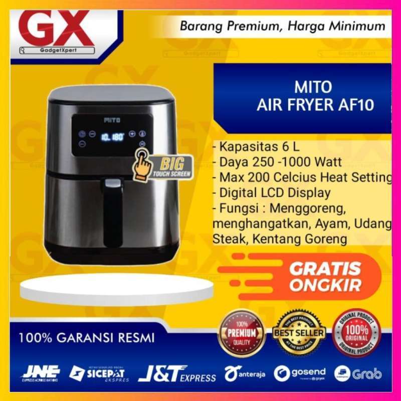 Jual Mito Af10 Digital Air Fryer 6 Liter Low Watt 250 Watt Garansi ...