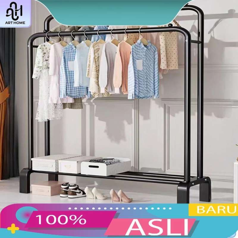 Promo Rak Gantungan Baju Double Stand Hanger Besi Serbag - Hitam-80*54 ...