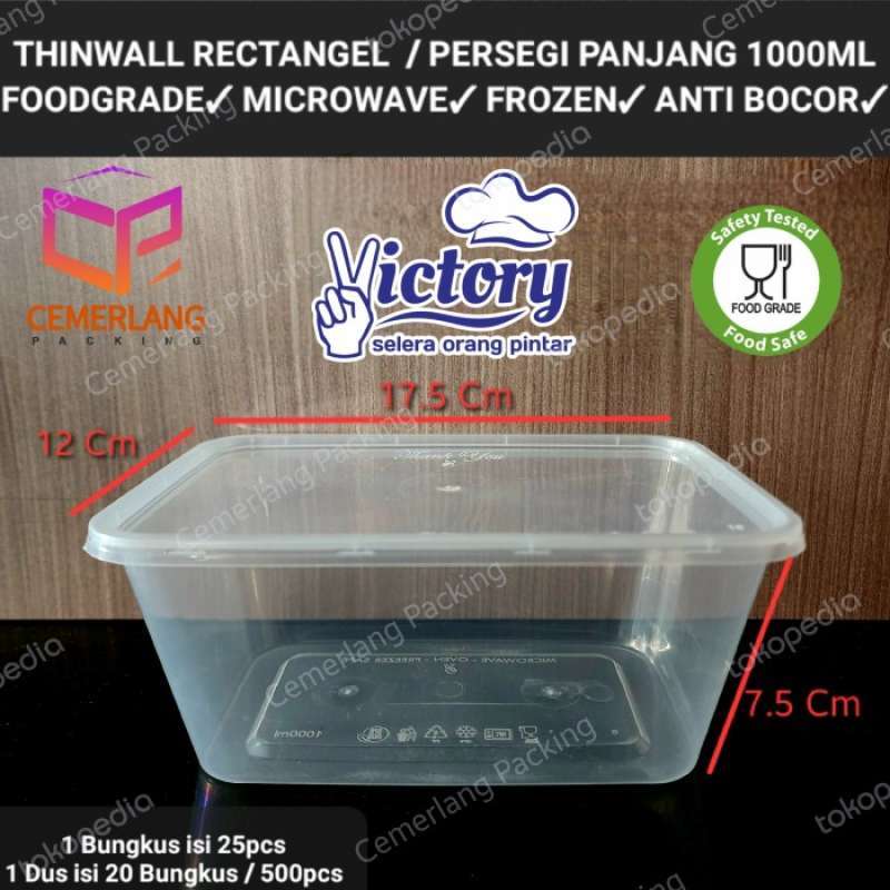 Jual Thinwall Rectangle 1000ml Kotak Box Makan Plastik Persegi Panjang