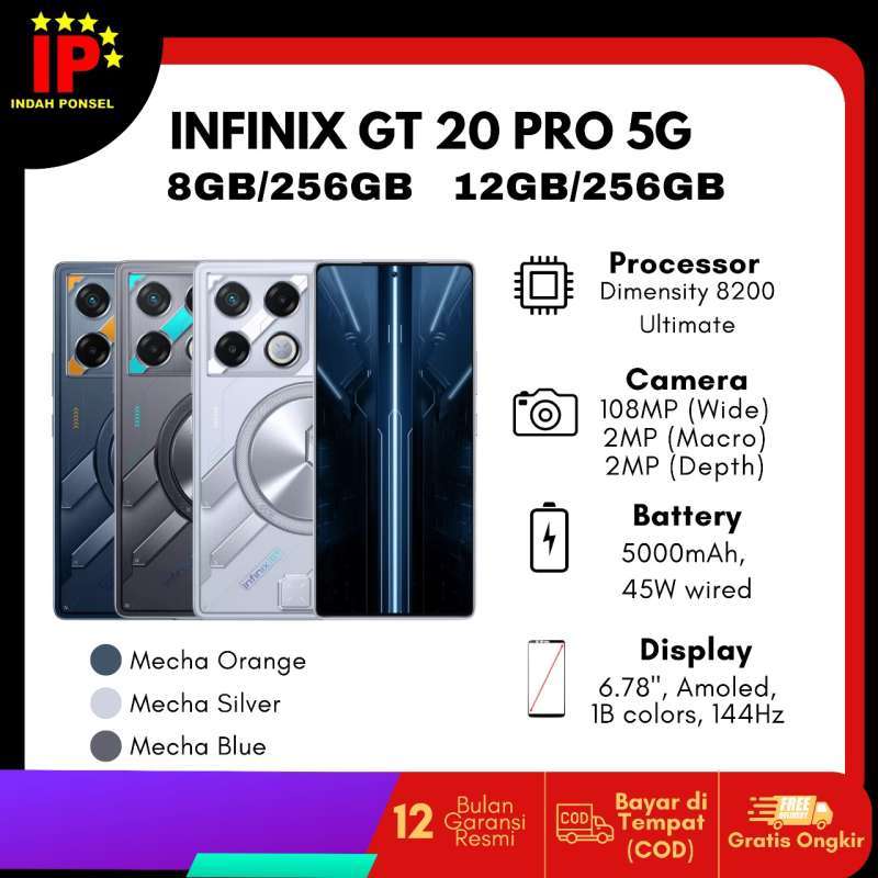 Promo Infinix Gt 20 Pro 8gb/256gb 12gb/256gb Garansi Resmi - 8/256 Mecha Silver Diskon 11% Di ...