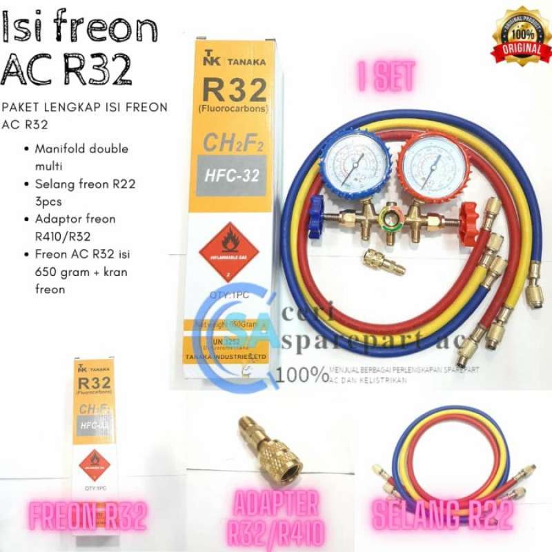 Jual Paket Isi Freon Ac R32 Manifold Double Selang Krant Freon R32 ...