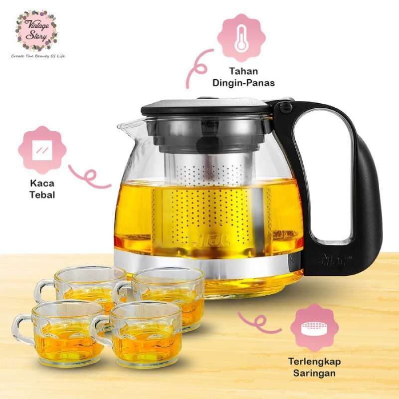Jual Teko Kaca Borosilicate Aesthetic Set 5 Pitcher 1000ml Dan Gelas 150ml Di Seller Shin Store ...