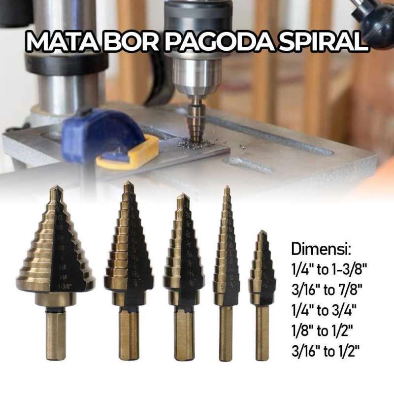 Jual Mata Bor Pagoda Spiral Drill Step Down Drill Bit Tipe 2 5 Pcs ...