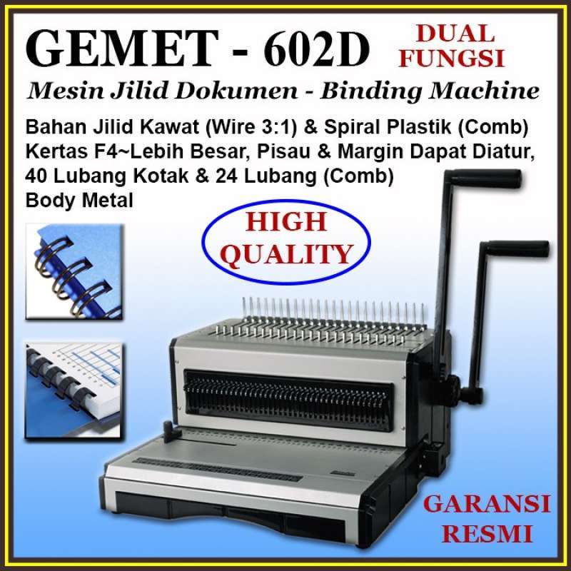 Jual Gemet 602d Mesin Jilid Spiral Plastik & Kawat 3:1, F4 | Official ...