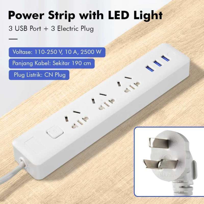 Promo Jrdq Powerstrip 3 Usb Port And 3 Electric Plug With Led Light ...