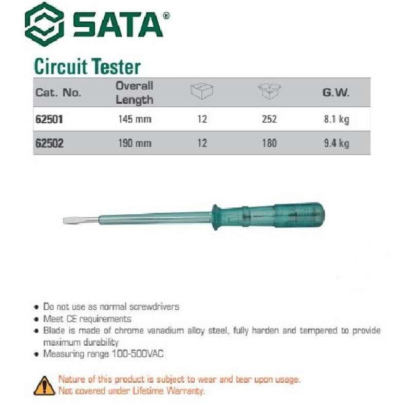 Jual Obeng Test Pen Circuit Tester 145 Mm 62501 Sata Tools Di Seller ...