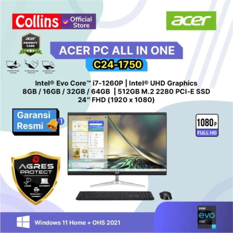 Jual Acer Pc All In One C24-1750 I7-1260p 512gb Ssd 23,8 Fhd Ips Ohs W11 Di Seller Rukia ...