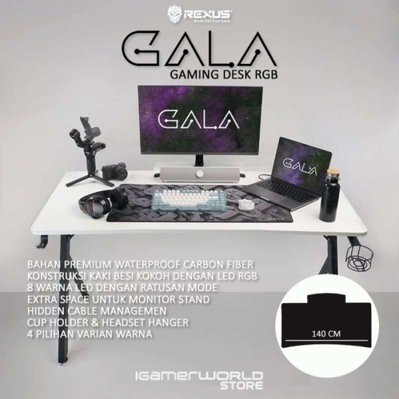 Jual Rexus Gala Rxd-140 Waterproof Carbon Fiber With Rgb Gaming Desk Di ...
