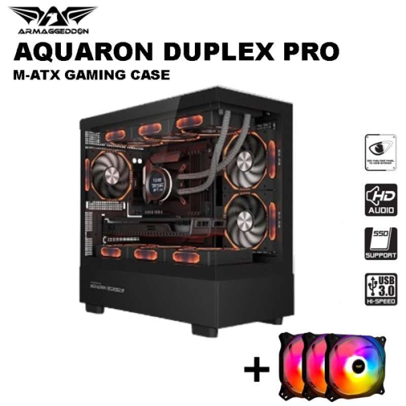 Jual Casing Gaming Armaggeddon Aquaron Duplex Pro M-atx |front & Side Panel - Hitam+3 Fan Di ...