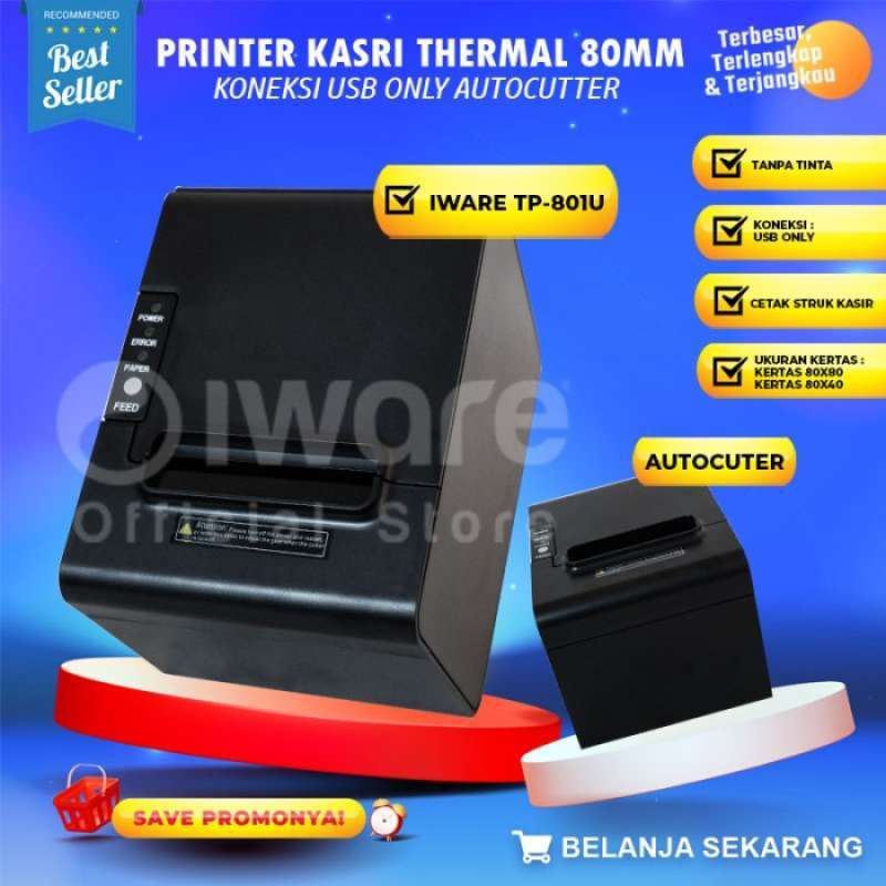 Promo 100% Produk Ori Printer Kasir Thermal Iware Tp-801u Autocutter 80mm Usb Rj11 Diskon 23% Di ...