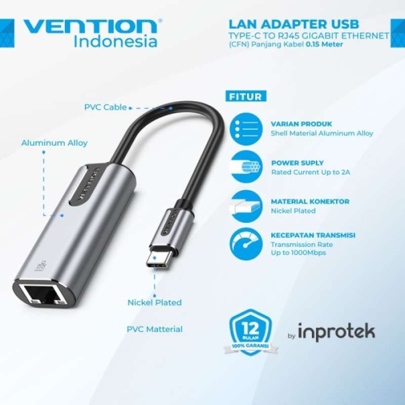 Jual Vention Cfn Lan Adapter Usb Type-c To Rj45 Gigabit Ethernet Di ...