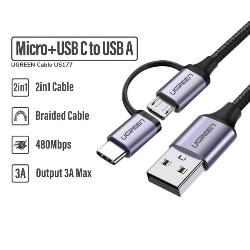 Promo Cable Data 2in1 Ugreen Micro Usb / Type C Braided Kabel 3a Fast ...
