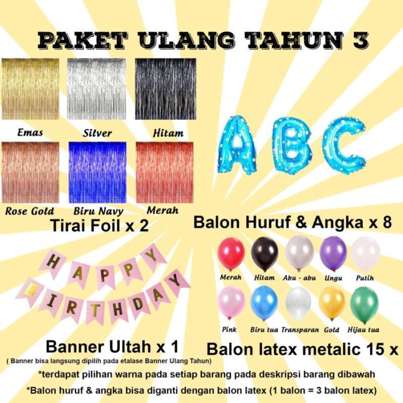 Jual Paket Ulang Tahun 3 / Paket Balon Ultah 3 / Paket Balon Huruf ...