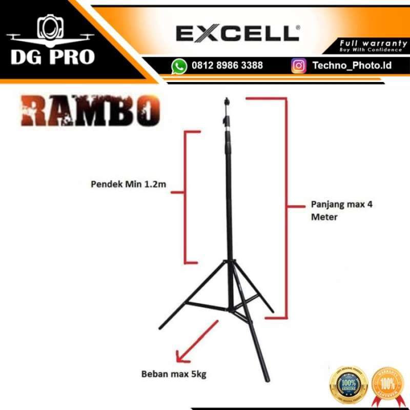 Promo Tripod Excell Rambo Light Stand 4m Stand Studio Foto Diskon 23% ...
