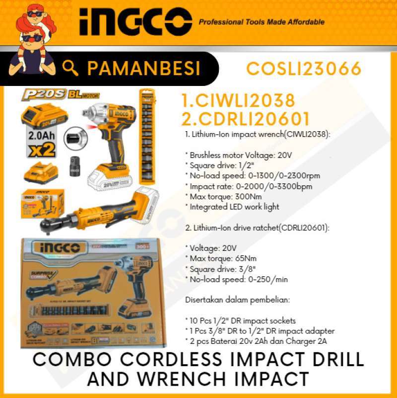 Jual Combo Cordless Impact + Wrench Impact Ratchet Socket Ingco ...