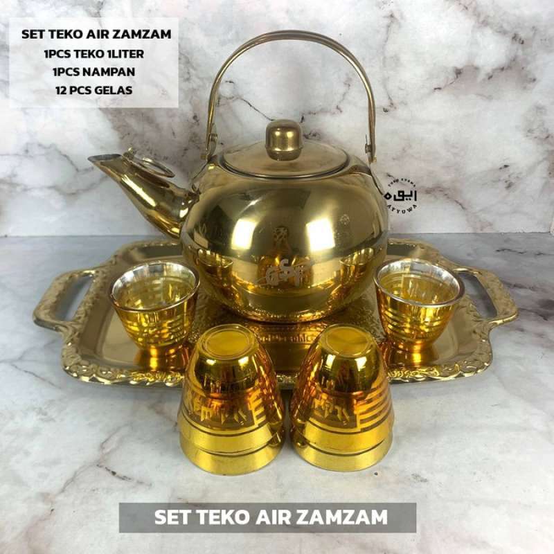 Jual Set Teko Arab Emas Air Zamzam Souvenir Oleh Oleh Haji Dan Umroh Di ...