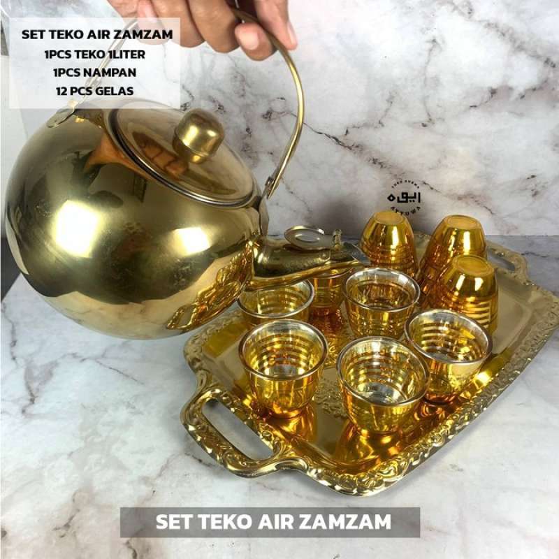 Jual Set Teko Arab Emas Air Zamzam Souvenir Oleh Oleh Haji Dan Umroh Di ...