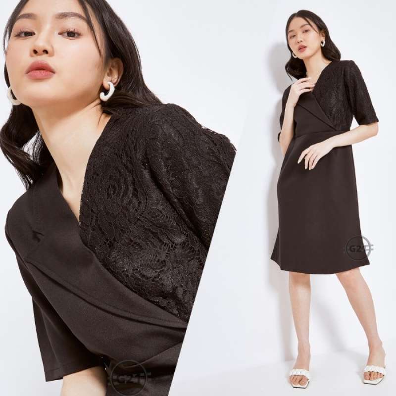 Jual Midi Dress Wanita Hitam Polos Formal Kerja Kantor High Premium ...