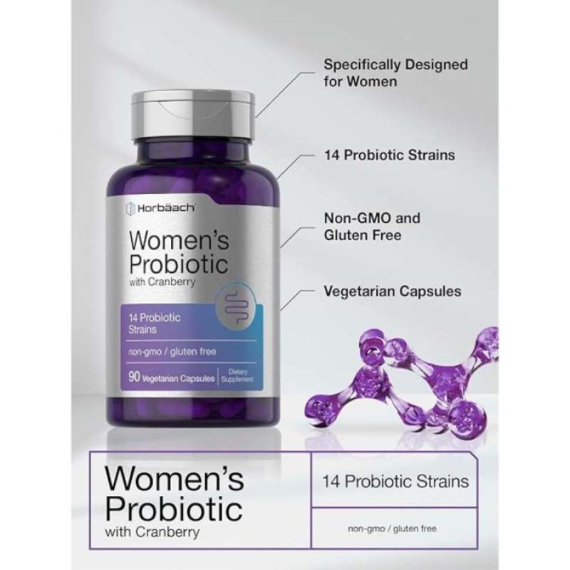 Jual Horbaach Women's Probiotic With Cranberry - 90 Capsules Non-gmo Di ...
