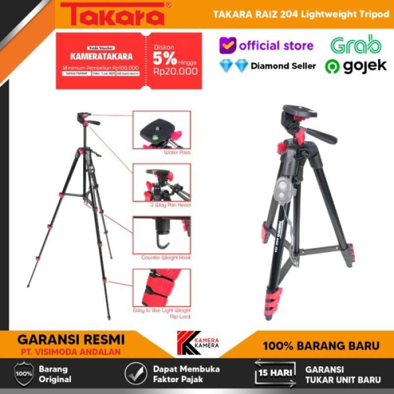 Jual Tripod Takara Raiz 204 Light Weight Tripod For Camera Smartphone ...