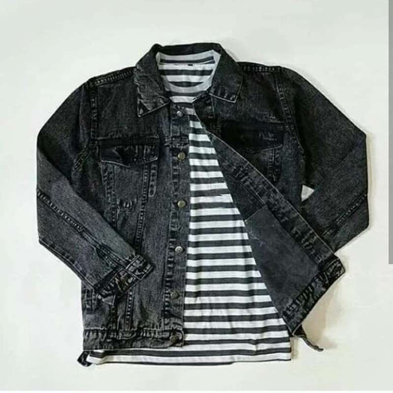 Jual Big Size - Jaket Jeans Denim Casual Pria - Black Acid Wash ...