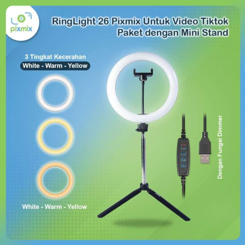 Jual Ringlight 26 Pixmix Untuk Video Tiktok | Paket Dengan Mini Stand Di Seller Circlet ...