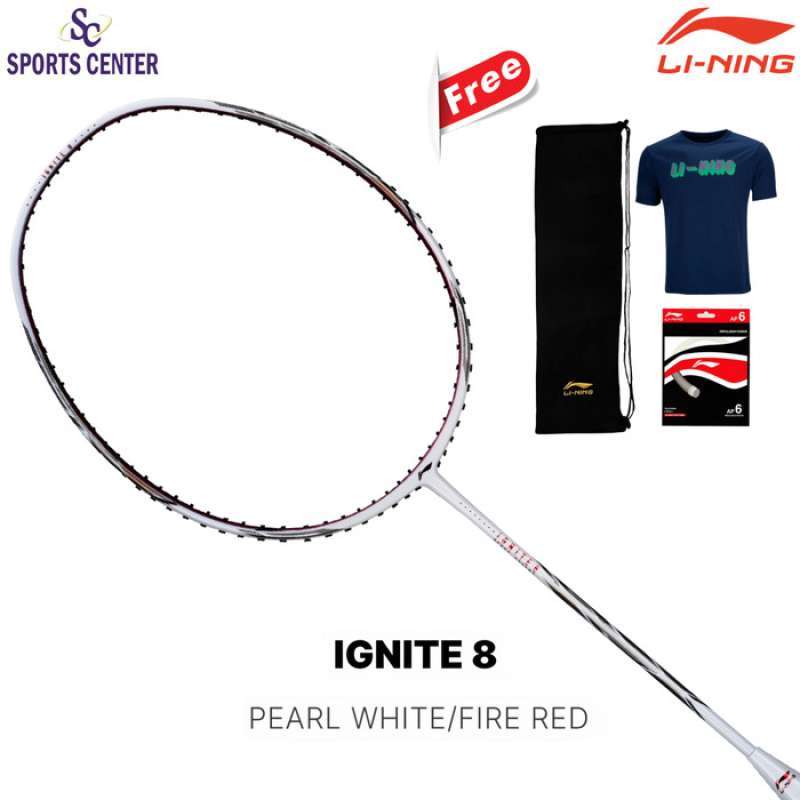 Promo New Full Set Raket Badminton Lining Ignite 8 Pearl White / Fire ...