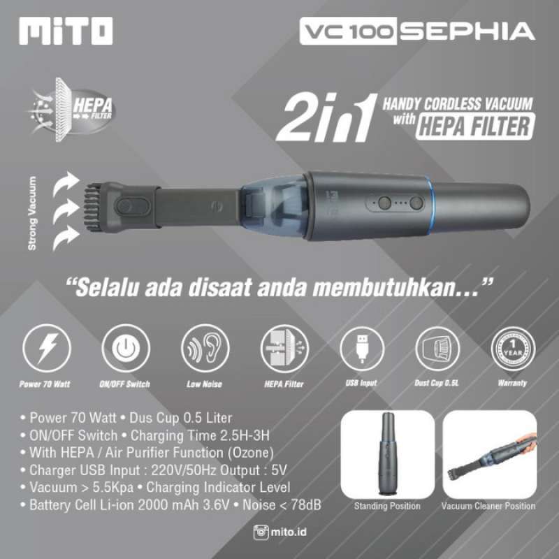 Promo Vacum Cleaner Penyedot Debu Wireless Mito Vc100 Vc 100 Cordless ...