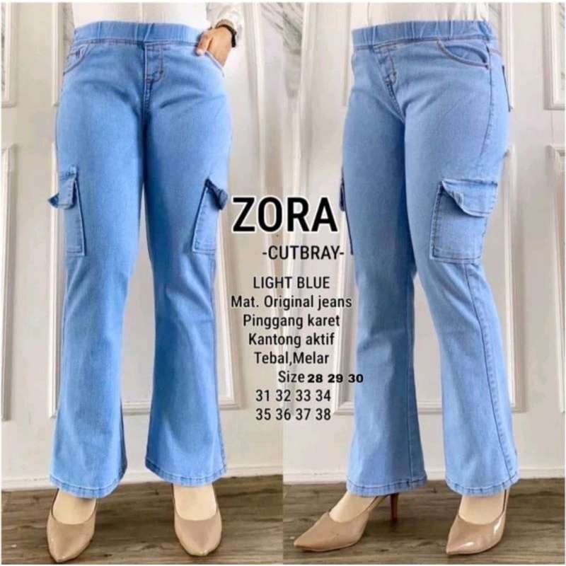 Promo Celana Cutbray Cargo Jeans Wanita Pinggang Full Karet Viral. - 31 ...