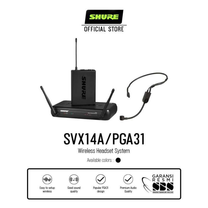 Jual Shure Svx14a/pga31 Wireless Microphone Headset System - Freq-h14 ...