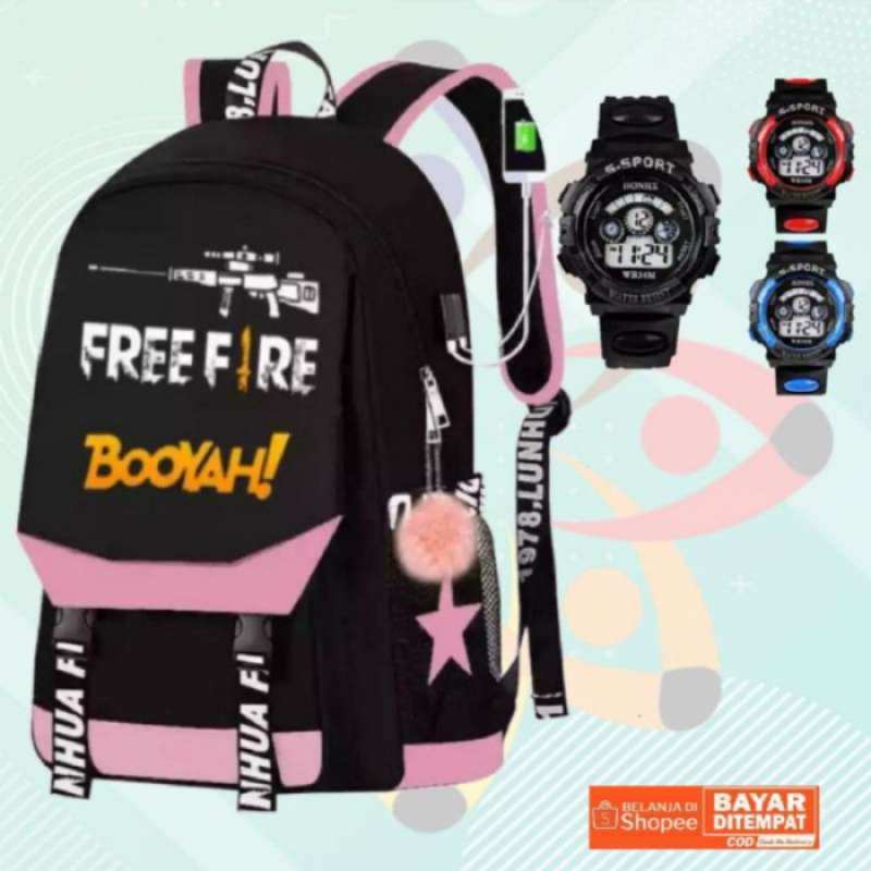 Promo Tas Sekolah Anak Laki Laki Sd Tk Paud Karakter Free Fire - Tas Pink+jam - Tas Kuning+jam ...