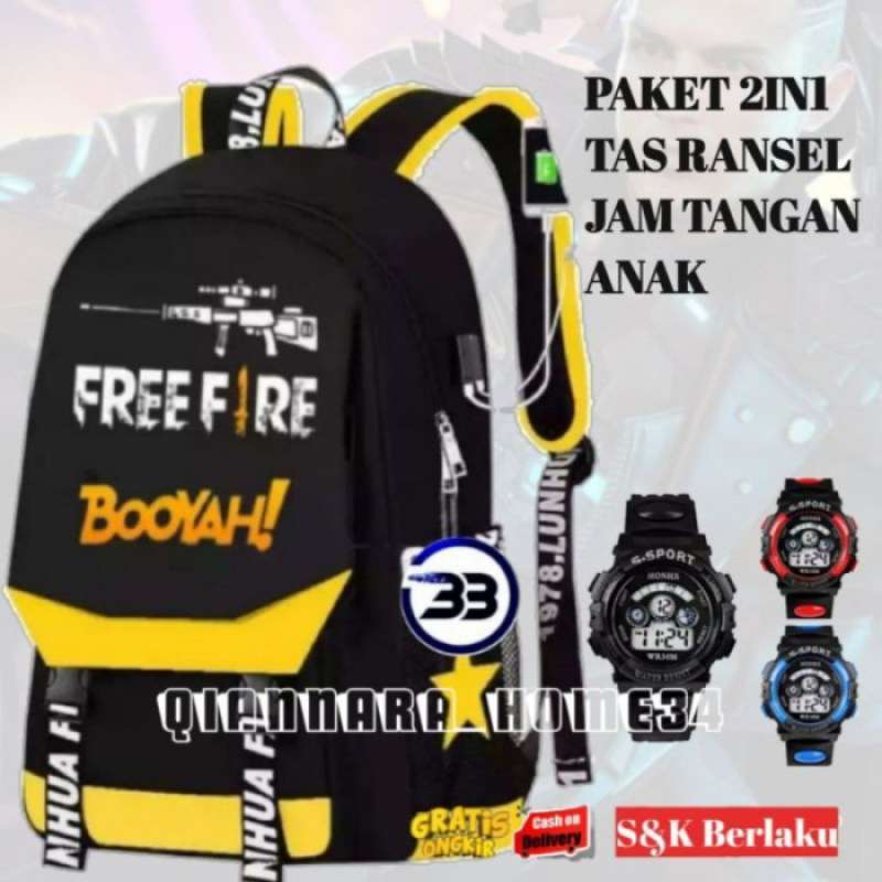 Promo Tas Sekolah Anak Laki Laki Sd Tk Paud Karakter Free Fire - Tas Pink+jam - Tas Kuning+jam ...