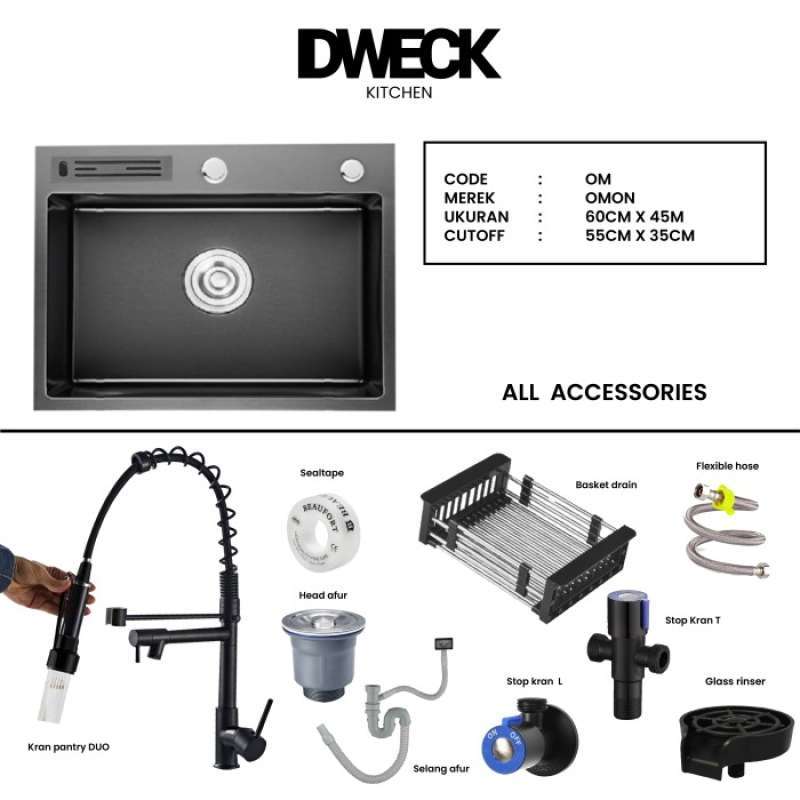 Promo Dweck - Kitchen Sink Black Medium Paket Glass Rinser / Bak Cuci ...