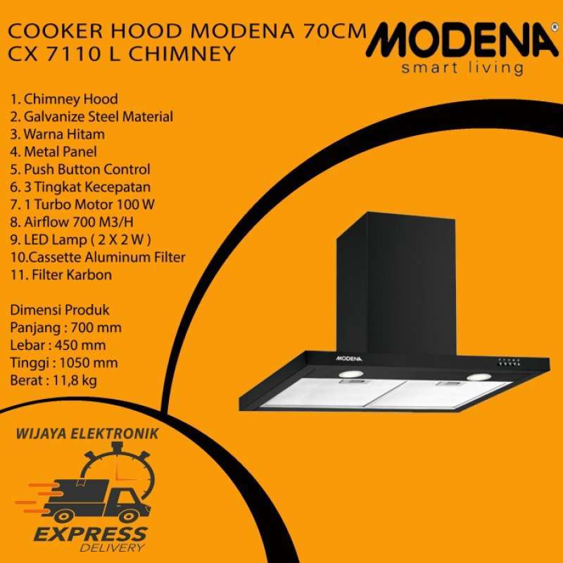 Promo Modena Cooker Hood Chimney 70cm Cx7110l Hood Modena Cx 7110 L ...