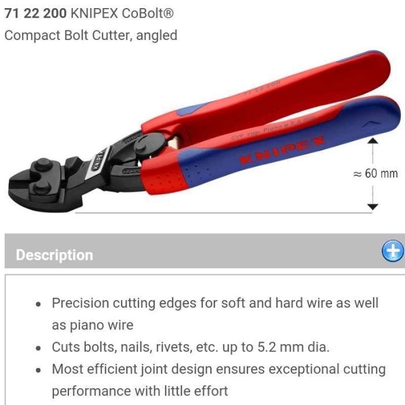 Promo Tang Potong 71 22 200 Knipex Coboltâ® Compact Bolt Cutter Diskon ...