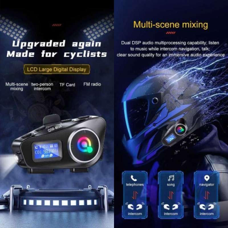 Promo Q58 Max Intercom Helm Bluetooth Universal Helmet Motorcycle With ...