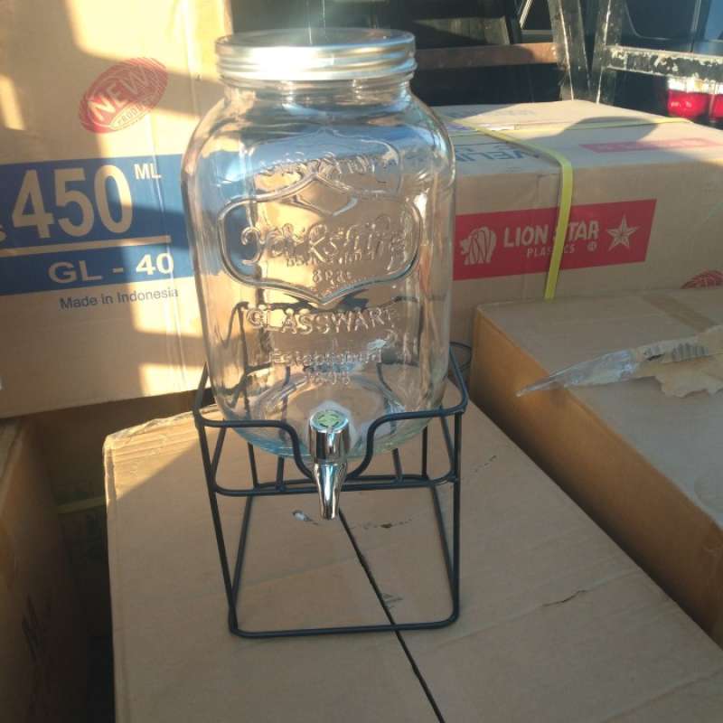 Promo Dispenser Kaca Kran Kapasitas 5 Liter /drink Jar Diskon 23% Di ...