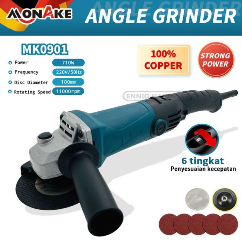 Promo Monake Mesin Gerinda Tangan 4 Inch 100mm Kecepatan Variabel Angle Grinder Mini Grinda ...