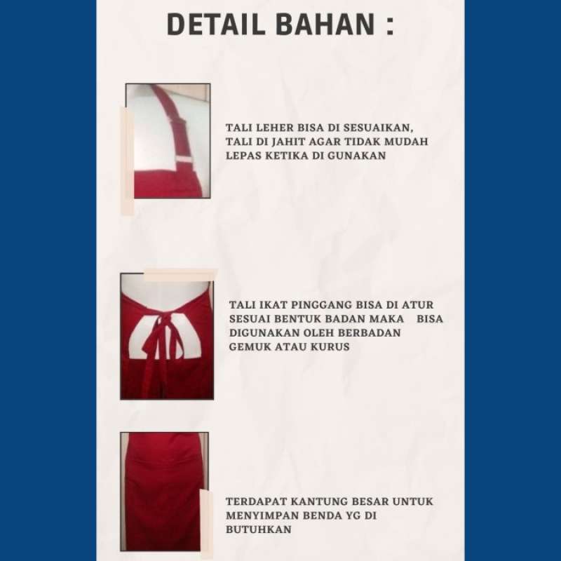 Jual Custom Bordir Satuan Celemek Apron Masak Dapur Kain Drill - Merah ...