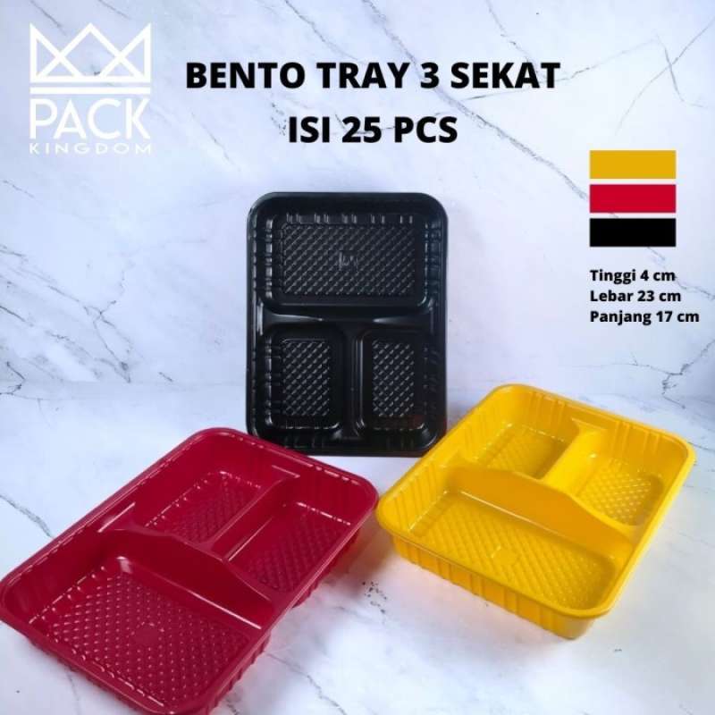 Jual Bento Tray 3 Sekat, Mika Bento, Isi 25 Pcs - Satu Set - Kuning Di ...
