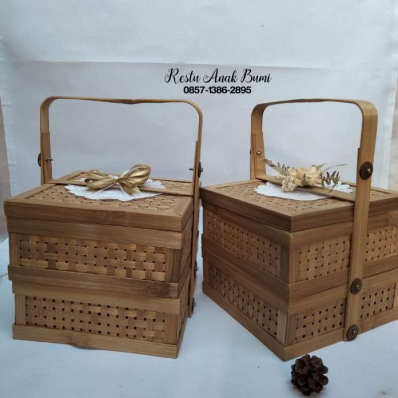 Jual Rantang Bambu Susun 2 Ukuran 25cm Harga Grosir Termurah Besek ...