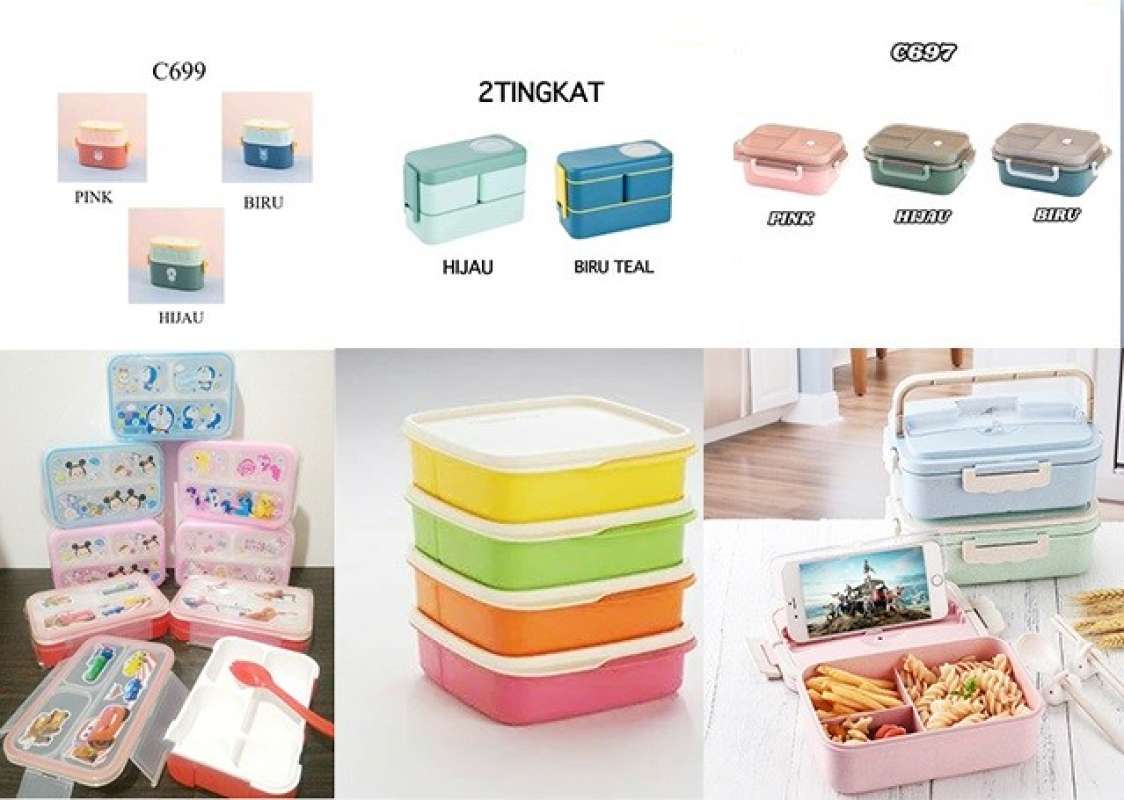 Jual Kotak Tempat Makan Lunch Box Pp Jerami Gandum Bento Set 1000ml ...